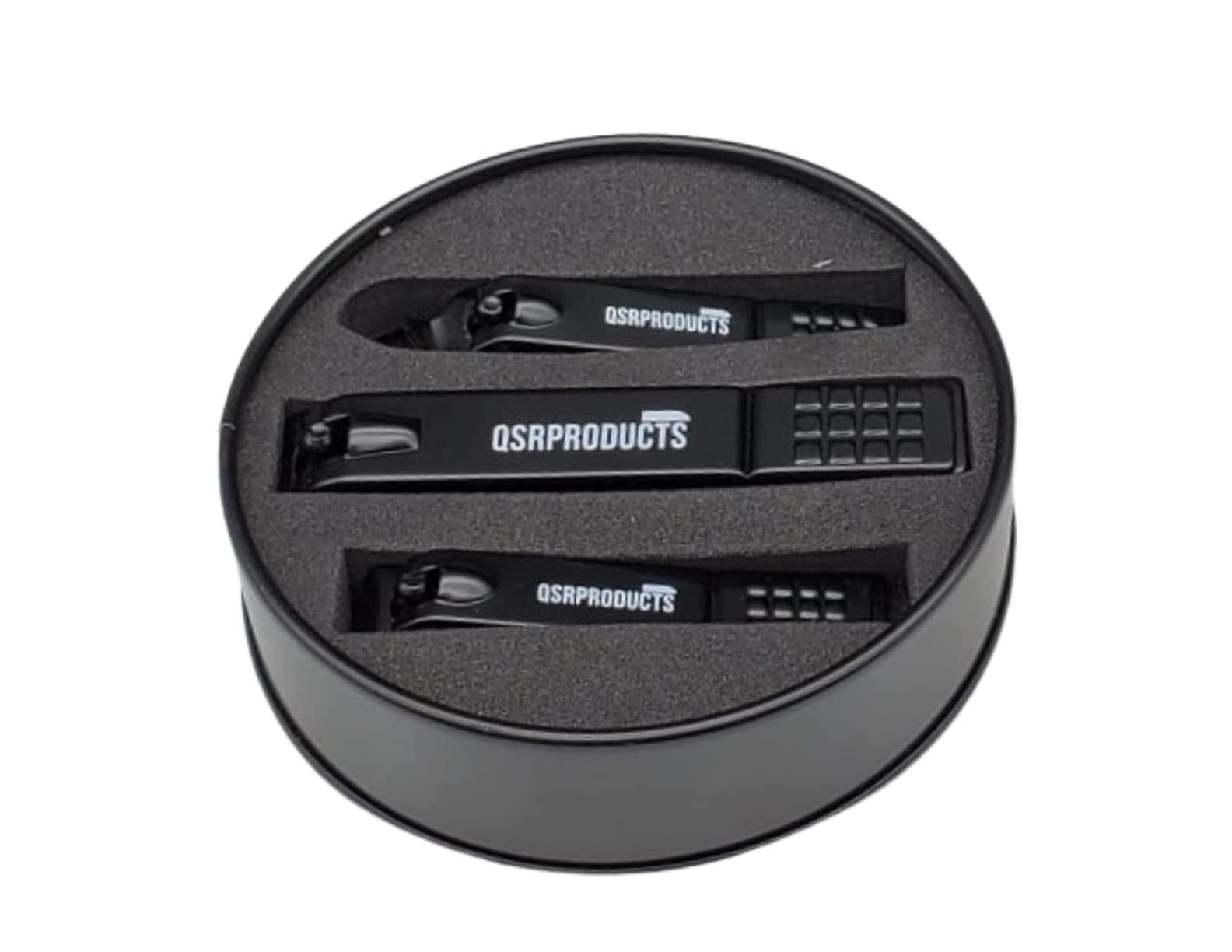 QSRProducts 3 Pc Nail Clipper Set - Finger, Toe and Straight Edge Clipper - Black Matte Stainless Steel