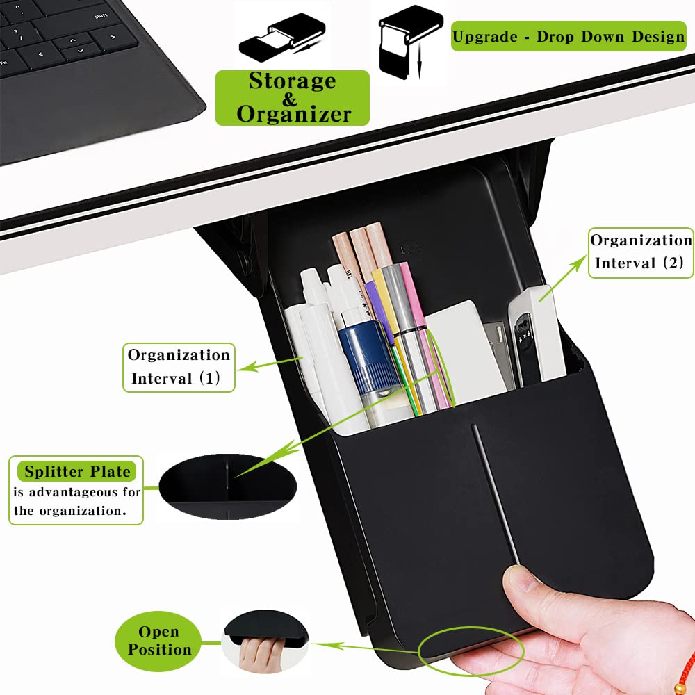 Navtcow Under Desk Drawer Storage Organizer - 2 Pack (Large and Small) Black - 2 Installation Methods (Screw or Adhesive)