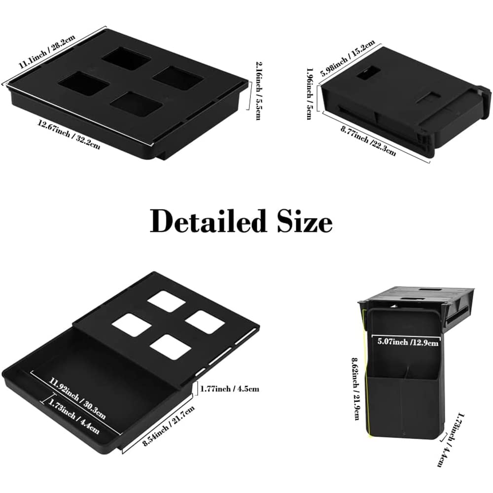 Navtcow Under Desk Drawer Storage Organizer - 2 Pack (Large and Small) Black - 2 Installation Methods (Screw or Adhesive)