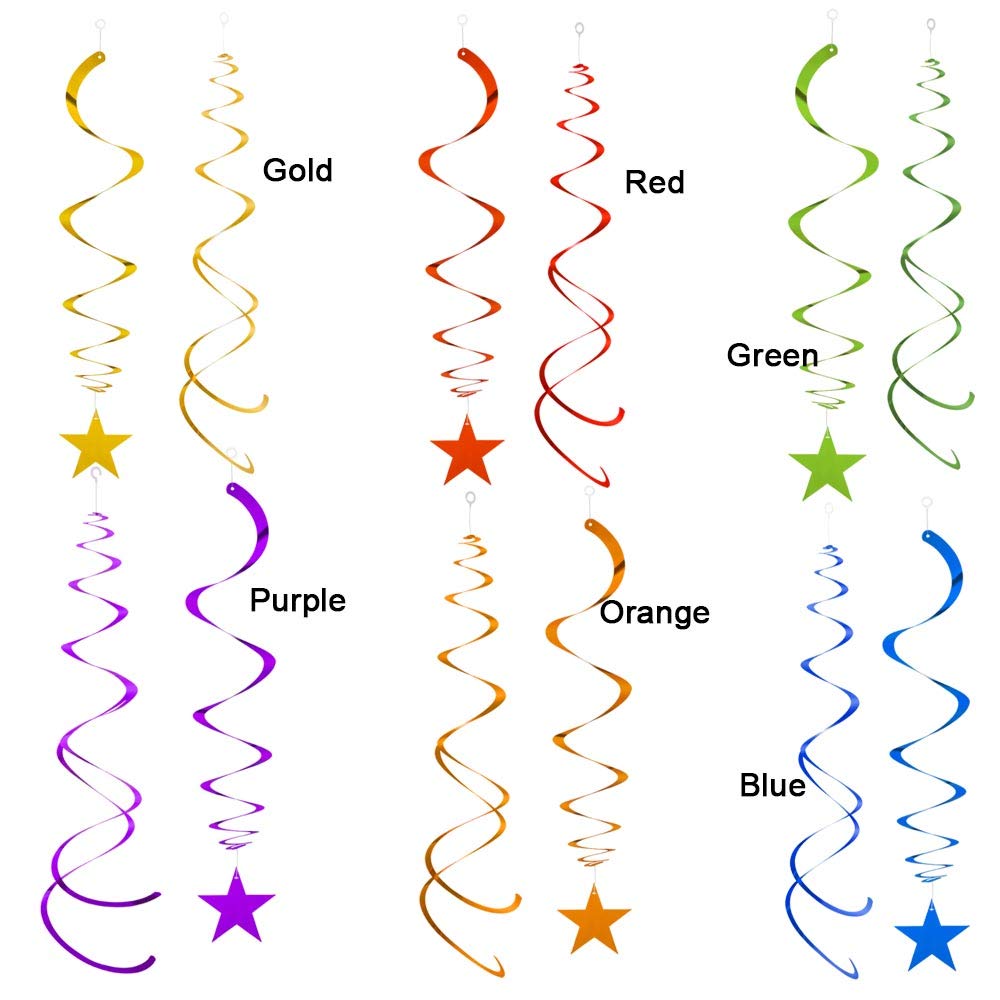 AimtoHome Rainbow Party Star Swirl Decorations, Rainbow Foil Ceiling Hanging Swirl Decorations with Star, Whirls Decorations for Party, Pack of 36