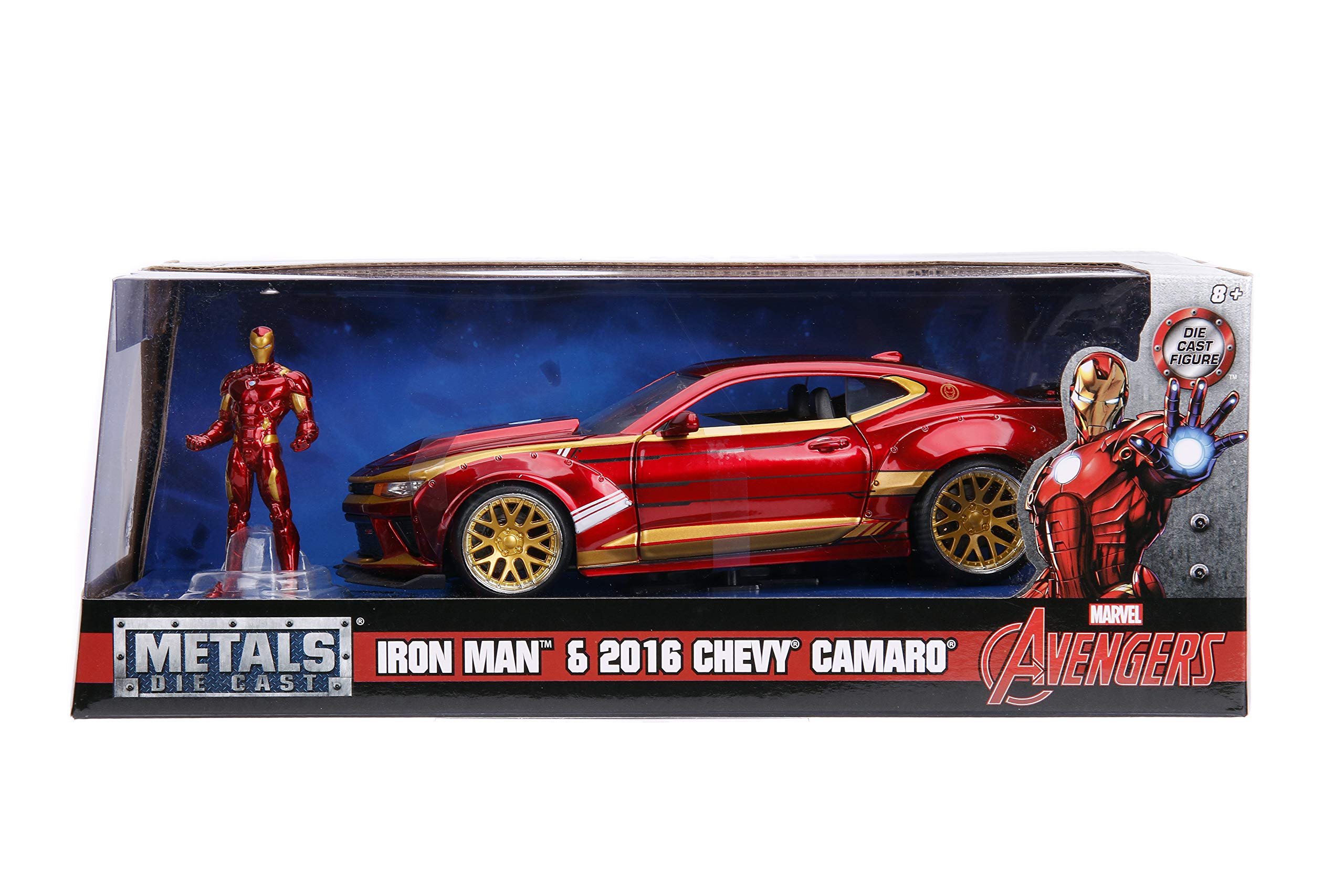 Jada Toys Marvel Iron Man & 2016 Chevy Camaro Die-cast Car, 1:24 Scale Vehicle &2.75 Collectible Metal Figurine Red