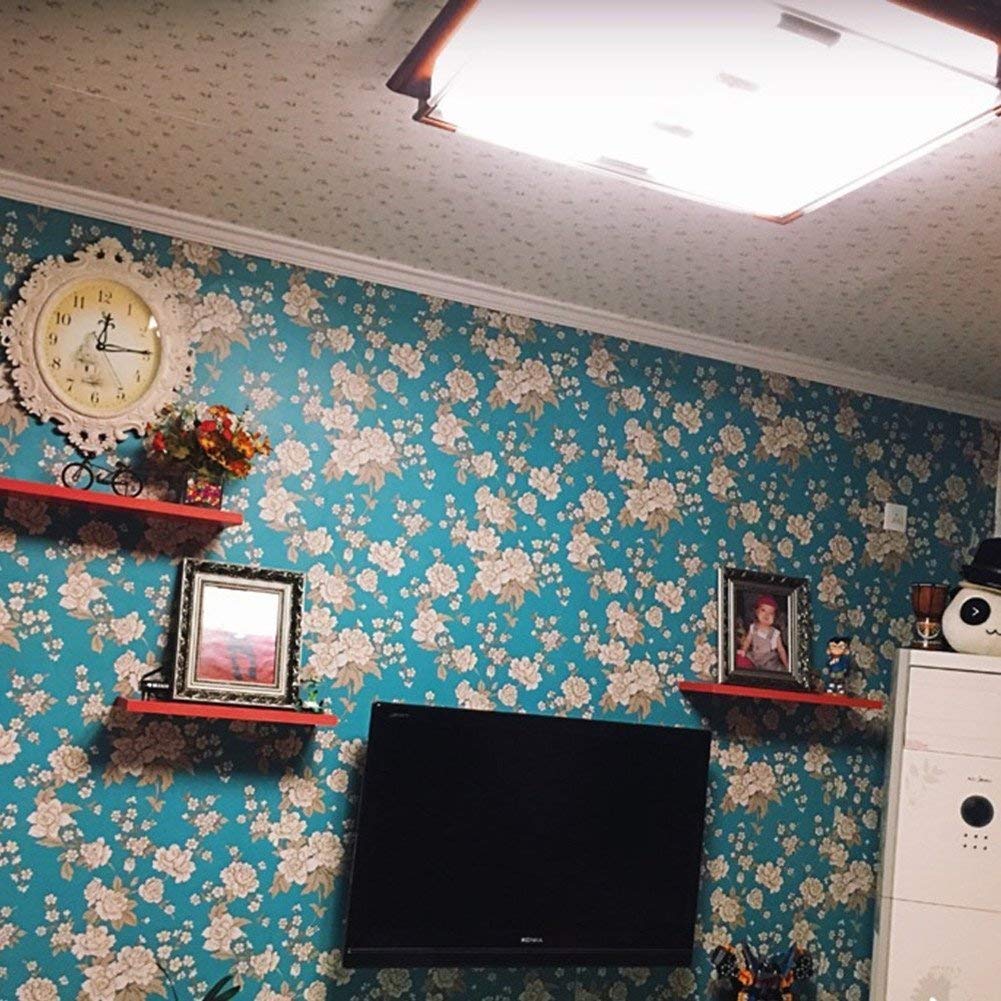 Blue Floral Decorative Adhesive Paper Shelf Liner Peel and Stick Wallpaper for Kitchen Cabinets Drawers Countertops 17.7inch by 100inch (Blue)