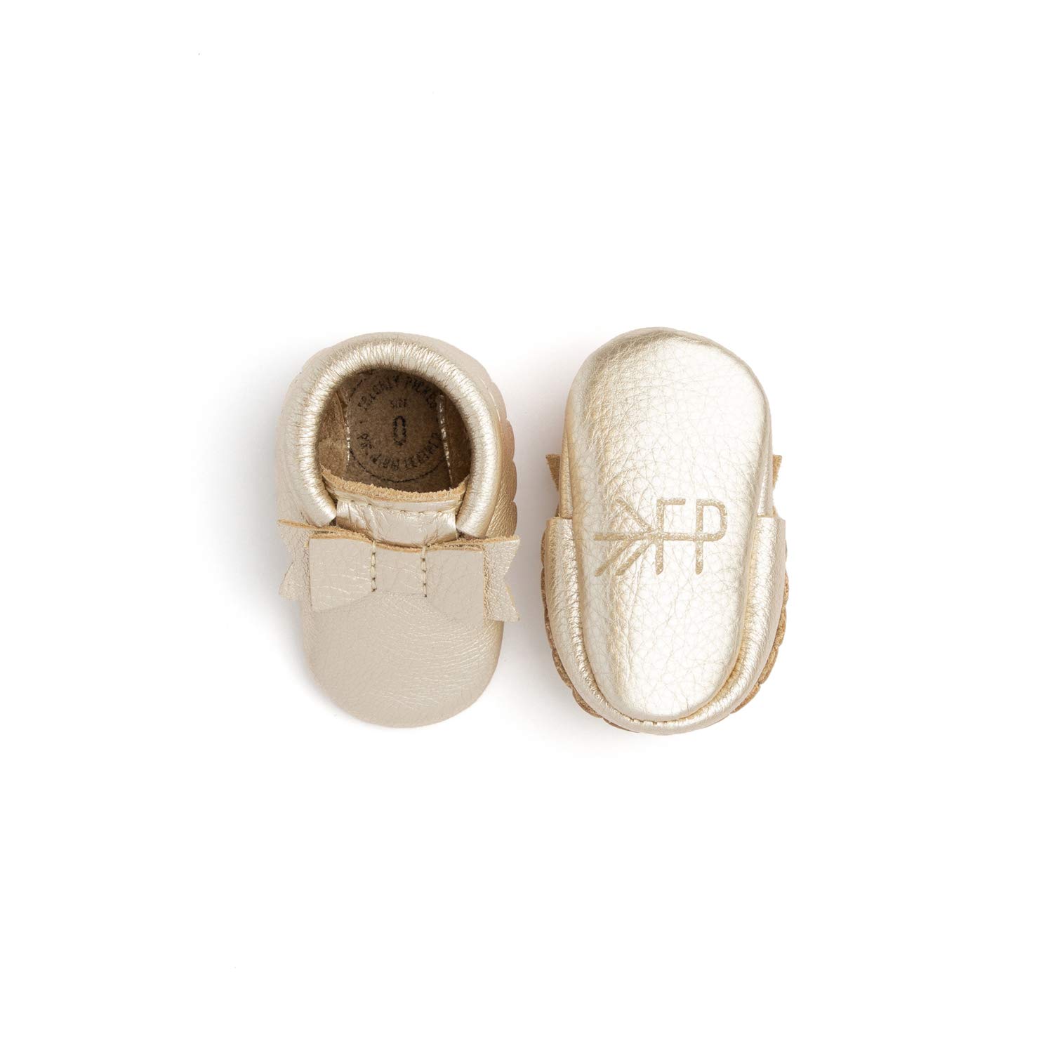 Freshly Picked - Soft Sole Leather Bow Moccasins - Newborn Baby Girl Shoes - Size 0 Platinum