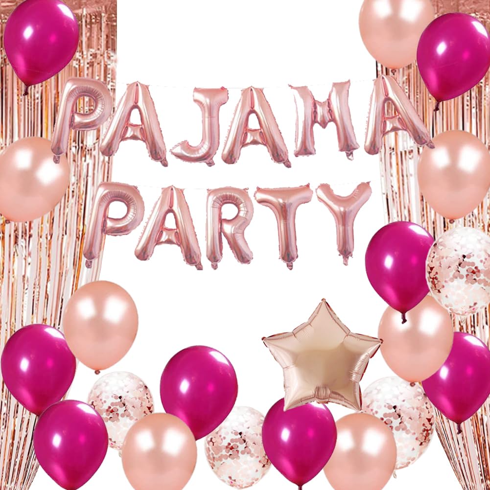 Geloar Pajama Party Decorations,Pajama Party Balloons for Girls PJ Mask Themed Banner for Pajama Slumber Sleepover SPA Spahhh Birtday Bday Bridal Hen Adult Party Supplies Kit (Rose Gold, PAJAMA)