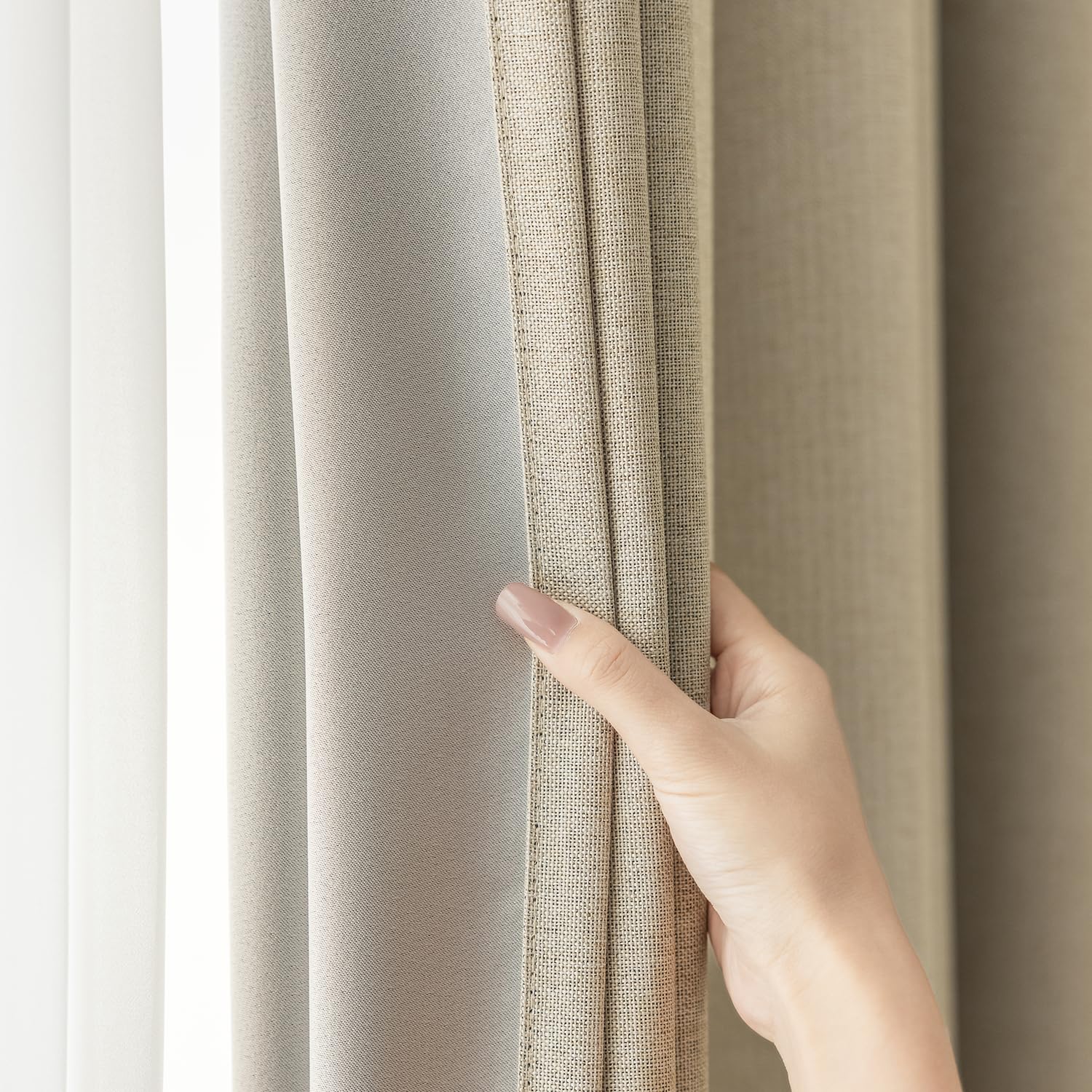 jinchan Linen Textured Curtain for Living Room Darkening 84 Inch Long Bedroom Curtains Thermal Insulated Curtains Greyish Beige Curtains Grommet Top Window Curtains 1 Panel