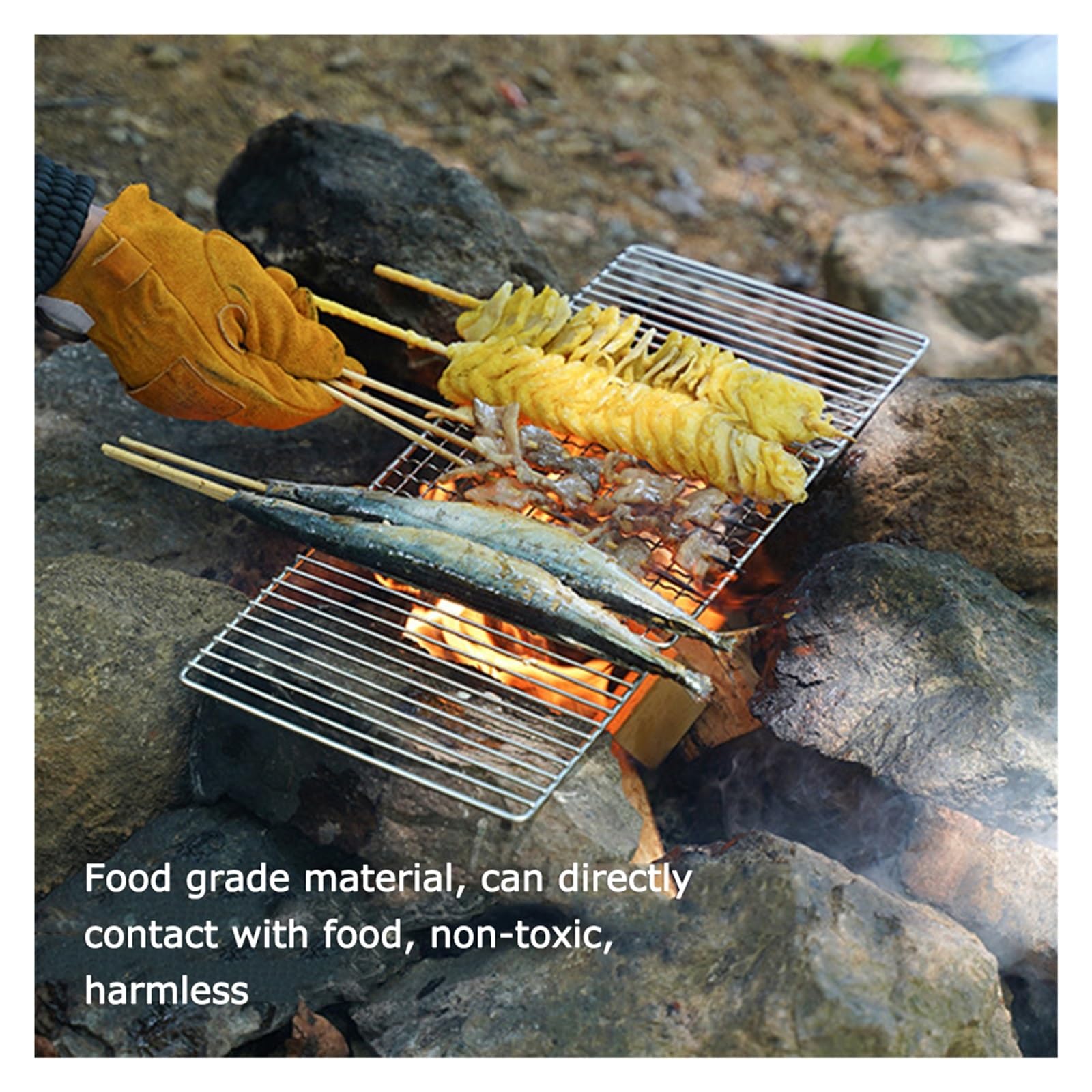 ZICANA BBQ Grill Stainless Steel Barbecue Grill Rack Cooking Foldable BBQ Grill Stand with Storage Bag Outdoor Accessories Picnic Picnic