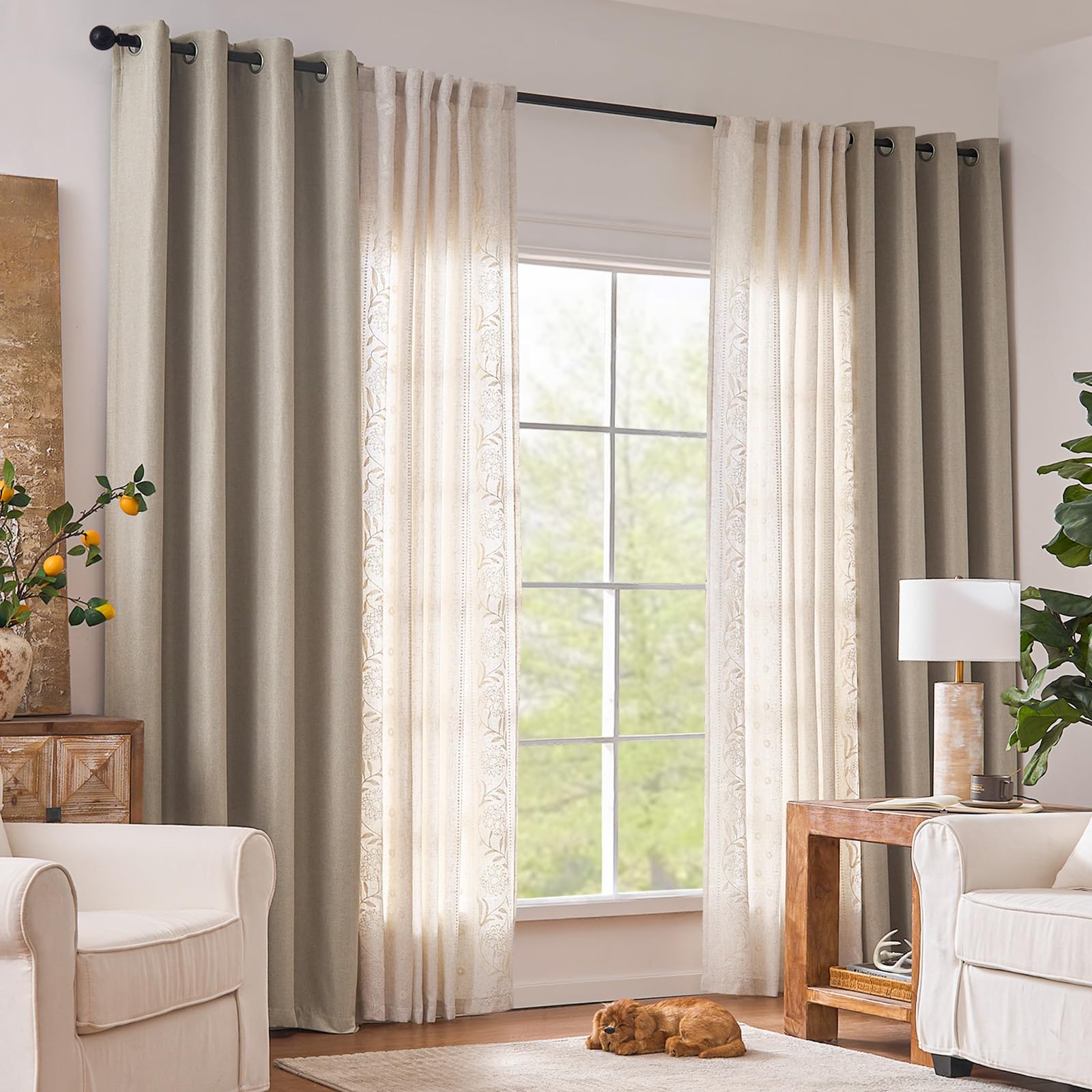 jinchan Linen Textured Curtain for Living Room Darkening 84 Inch Long Bedroom Curtains Thermal Insulated Curtains Greyish Beige Curtains Grommet Top Window Curtains 1 Panel