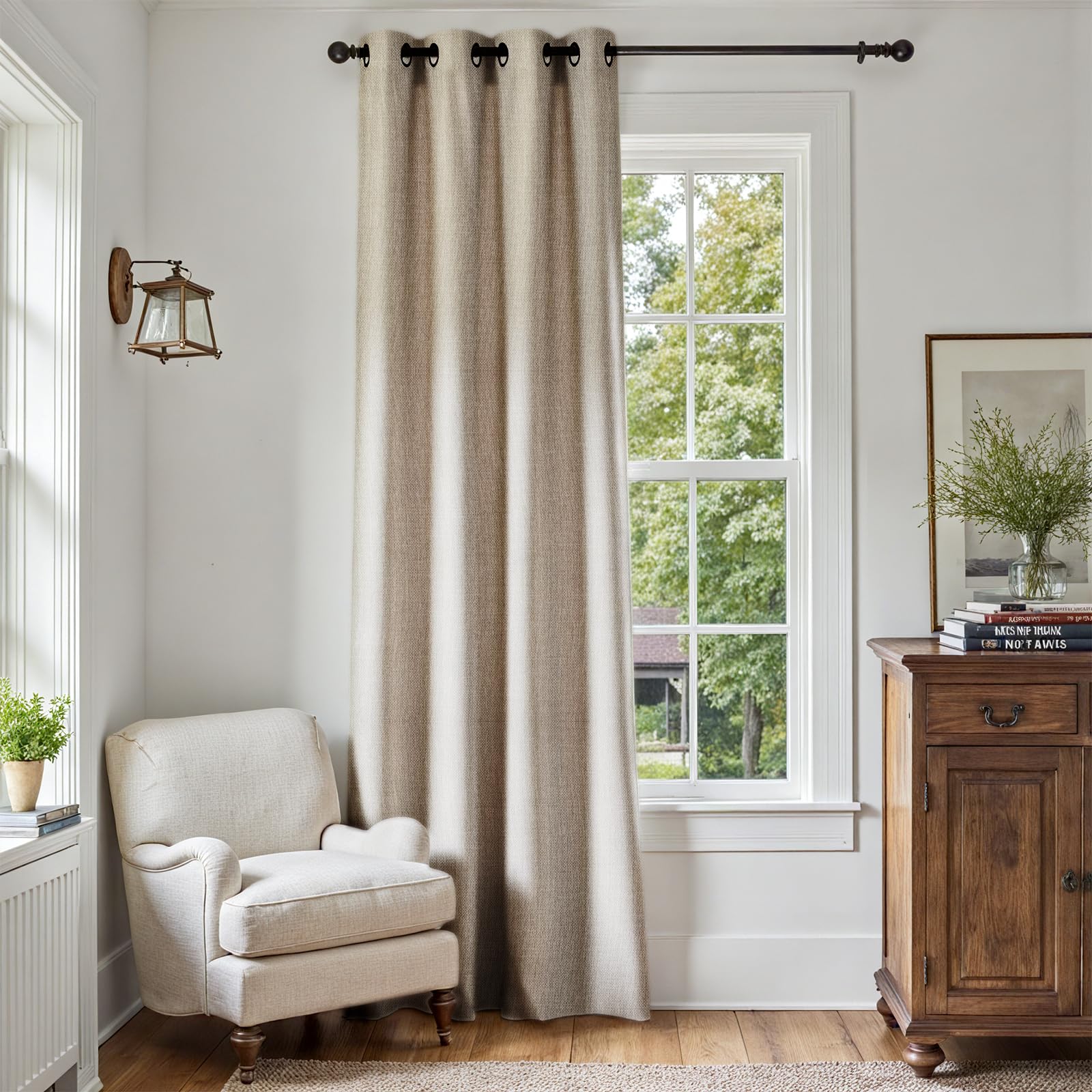 jinchan Linen Textured Curtain for Living Room Darkening 84 Inch Long Bedroom Curtains Thermal Insulated Curtains Greyish Beige Curtains Grommet Top Window Curtains 1 Panel