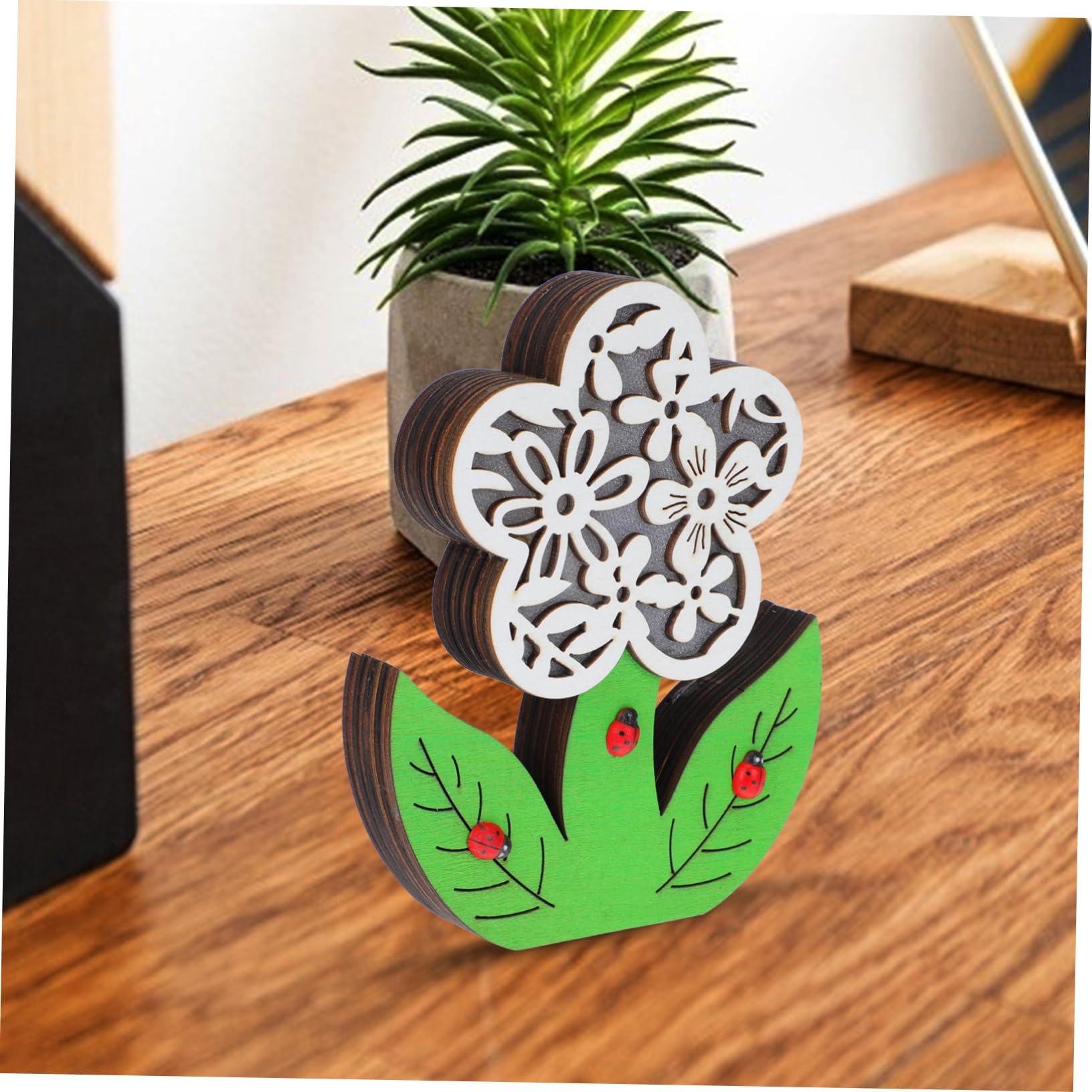 DOITOOL Floral Table Night Light Decor Wooden LED Light Indoor Night Lamp for Home Office Decoration