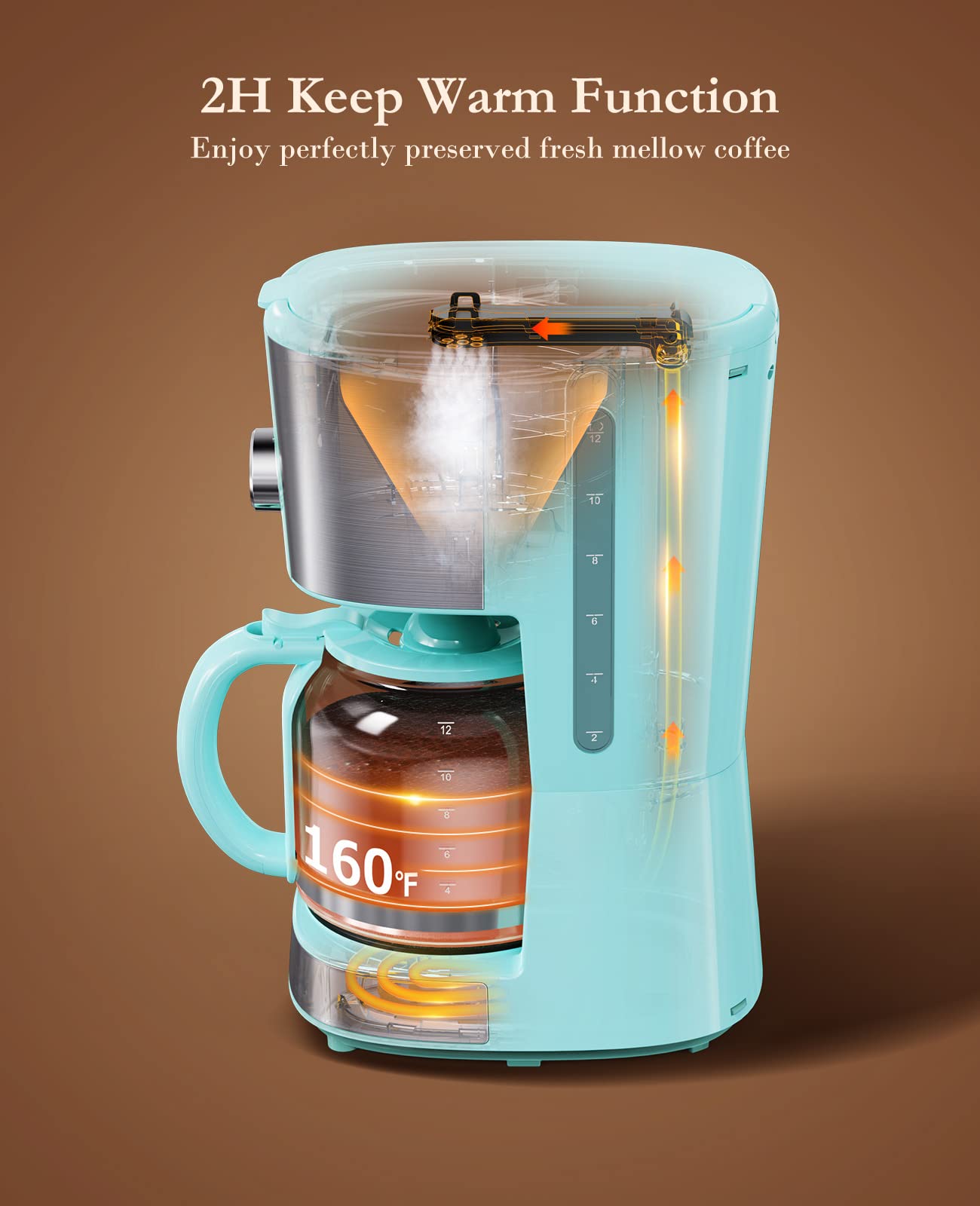 Wamife Coffee Maker - 12 Cup Programmable Drip Coffee Machine Coffee Brewer Timer Machine with Thermal Carafe Retro Coffee Makers for Home & Office (Blue Coffee Machine)
