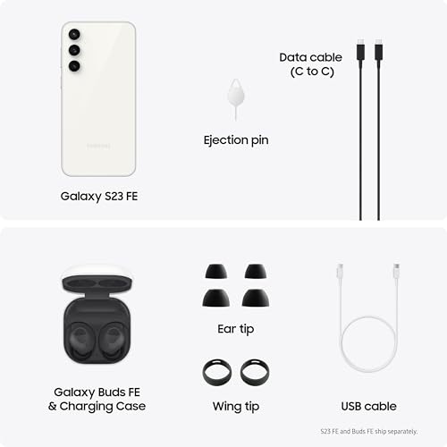 SAMSUNG Galaxy S23 FE Cell Phone (Cream) + $49.99 Buds FE (Graphite) 128GB Unlocked Android Smartphone w/Long Battery Life and True Wireless Bluetooth Earbuds w/Wing Tip Design, US Version, 2023