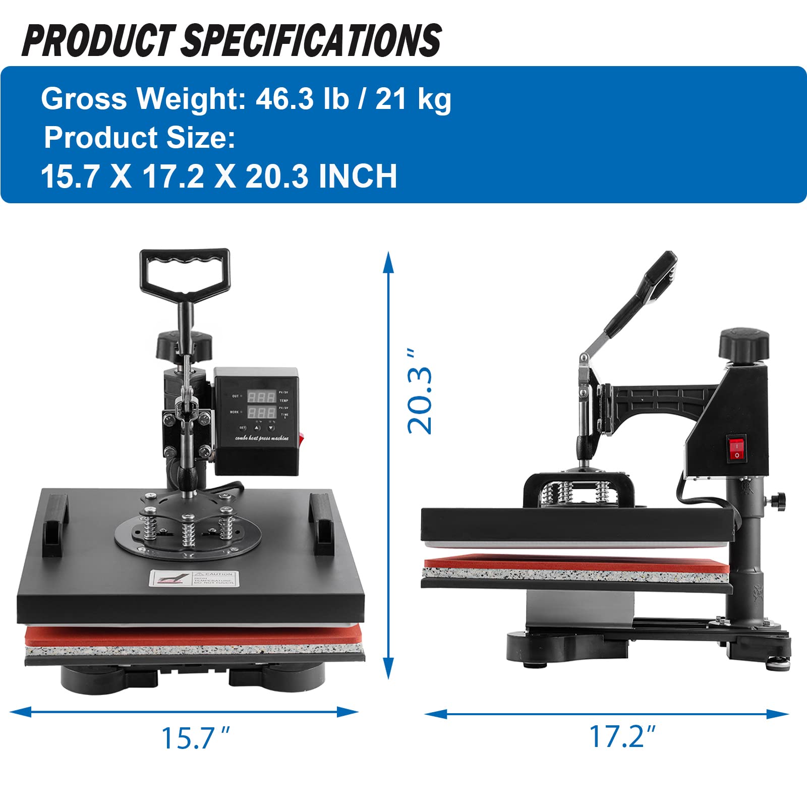 Topdeep Heat Press 15x15 Inch 8 in 1 Heat Press Machine, Swing Away T Shirt Pressing Machine Digital Control, Multifunction Heat Press Transfer Machine Sublimation Combo for T-Shirt Hat Cap Mug Plate