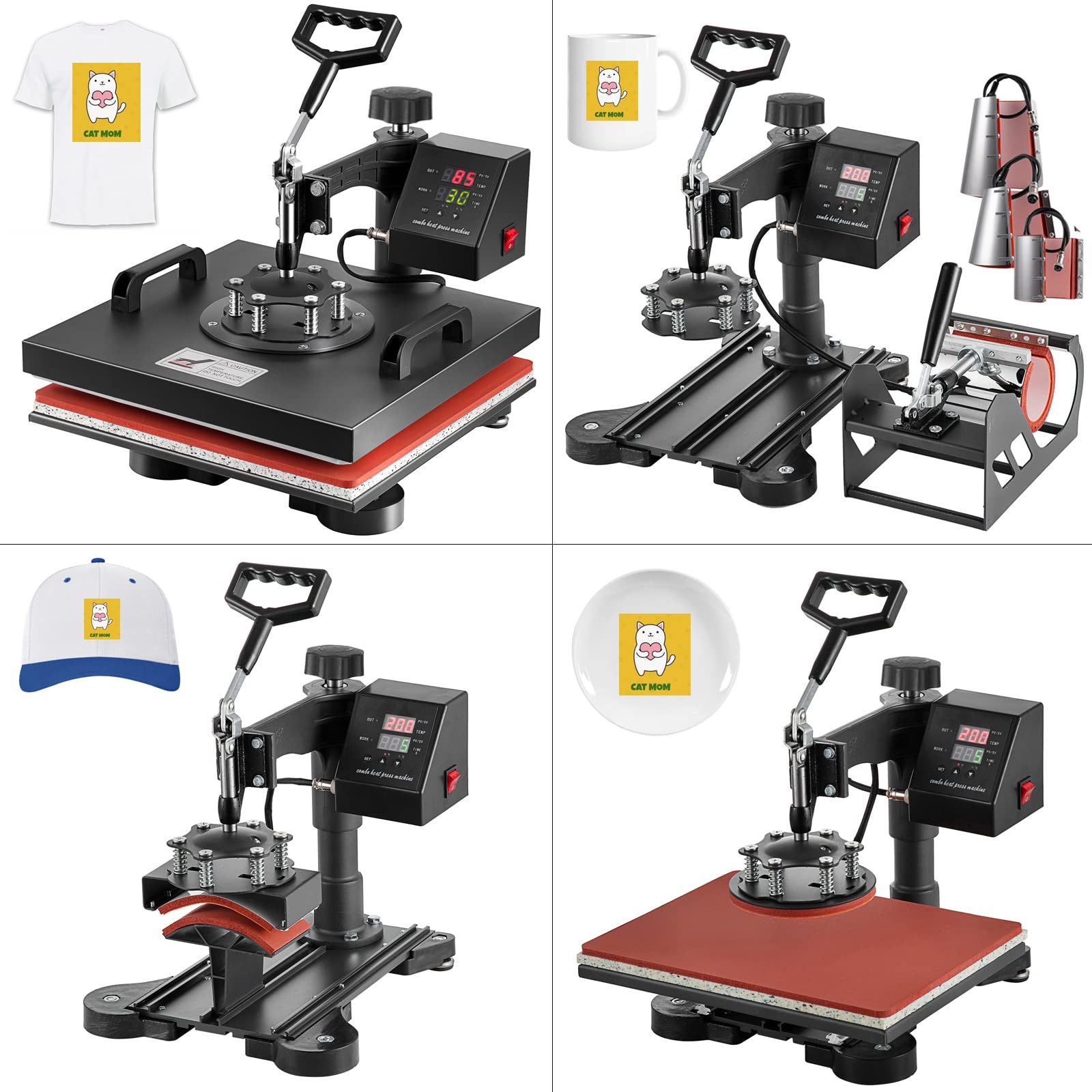 Topdeep Heat Press 15x15 Inch 8 in 1 Heat Press Machine, Swing Away T Shirt Pressing Machine Digital Control, Multifunction Heat Press Transfer Machine Sublimation Combo for T-Shirt Hat Cap Mug Plate