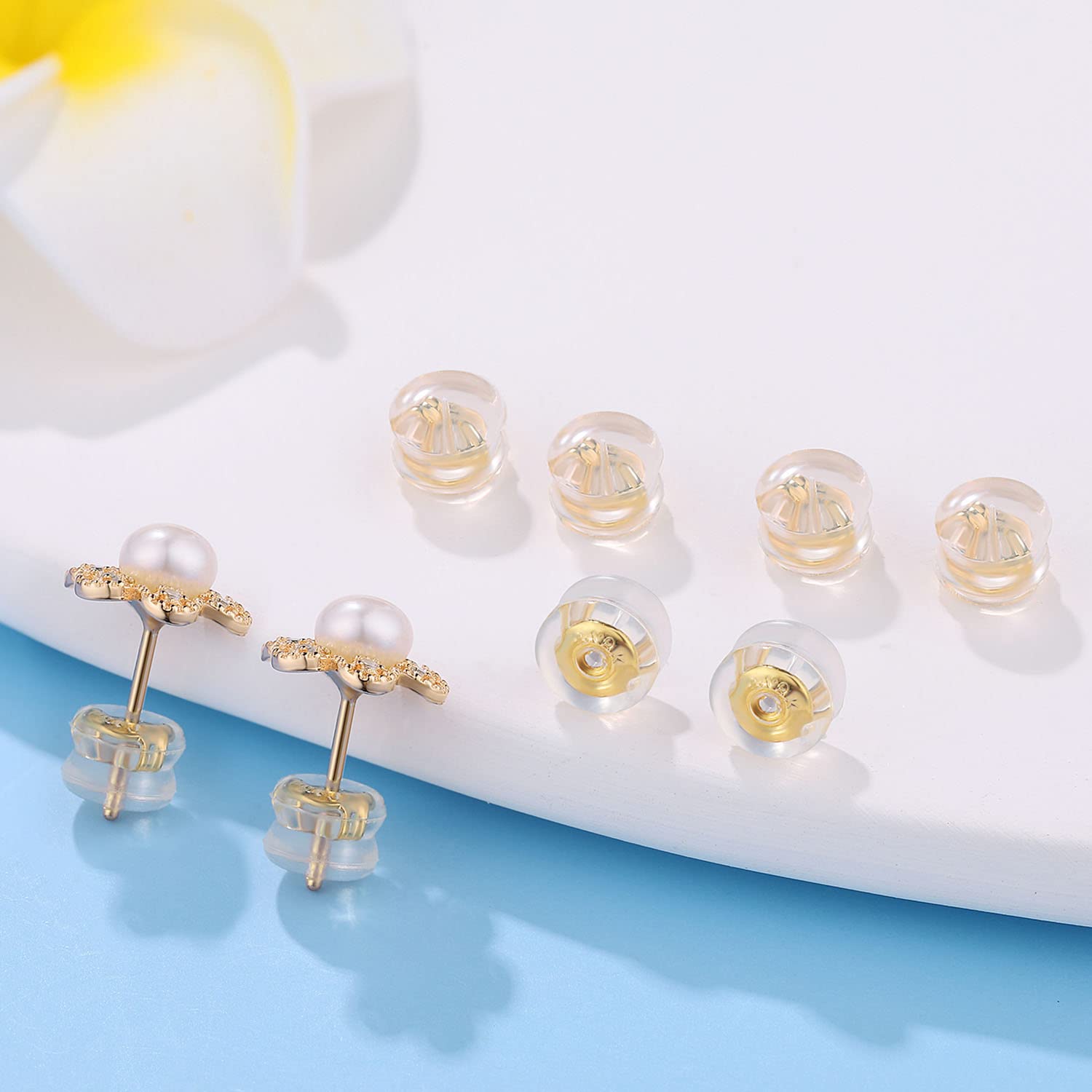 Moconar Sterling Silver Locking Secure Earring Backs for Studs, Silicone Earring Backs Replacements for Studs/Droopy Ears, No-Irritate Hypoallergenice Earring Backs for Adults&Kids