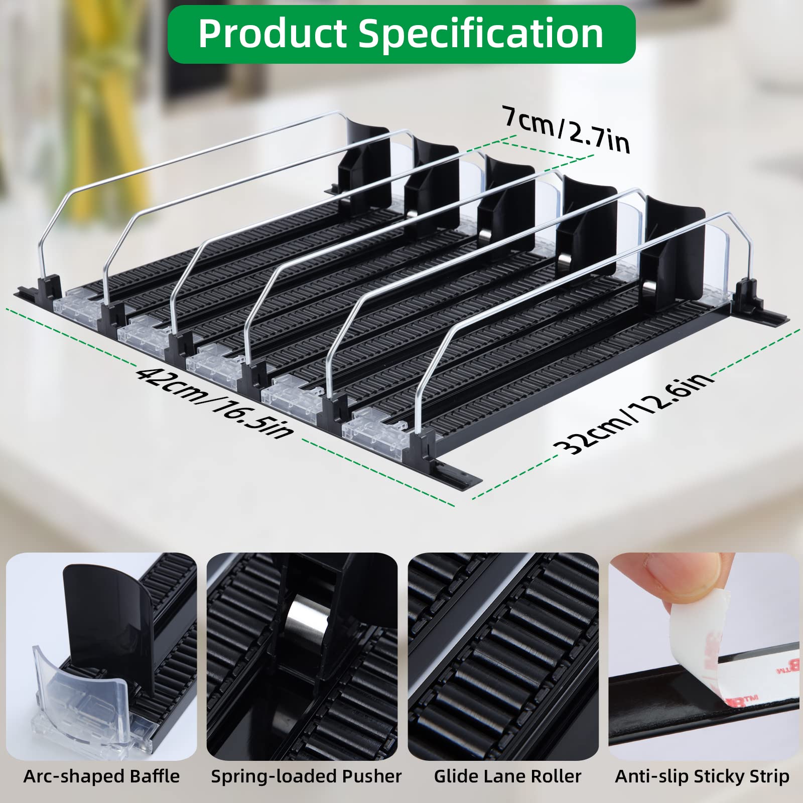 Soda Can Organizer for Refrigerator, YISUN Self-Pushing Drink Organizer for Fridge, Width Adjustable Beverage Dispenser, Beer Pop Water Bottle Storage for Kitchen Pantry (12.2inch, 5 Rows)