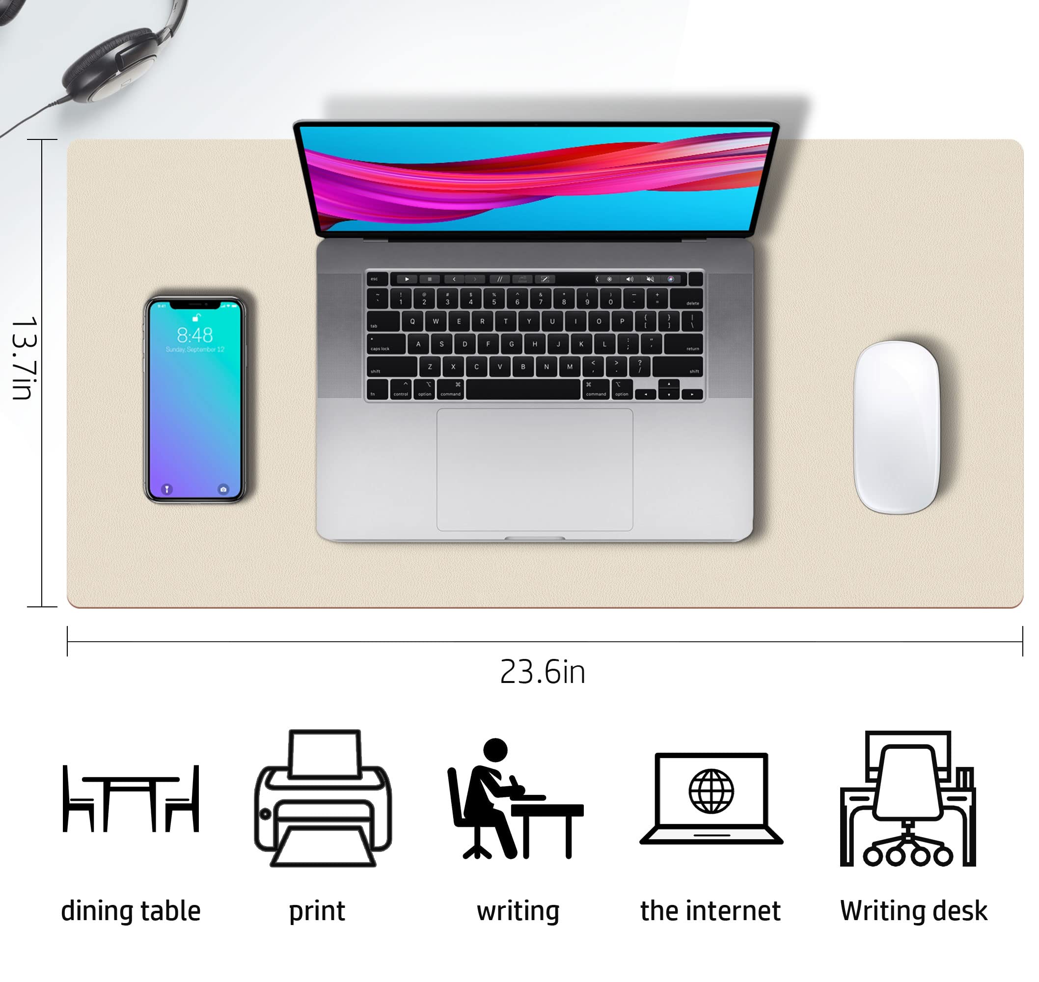 Desk Mat Large Protector Pad - Multifunctional Dual-Sided Office Desk Pad,Smooth Surface Soft Mouse Pad, Waterproof Desk Mat for Desktop, Pu Leather Desk Cover for Office/Home(Pink, 23.6" x 13.7")