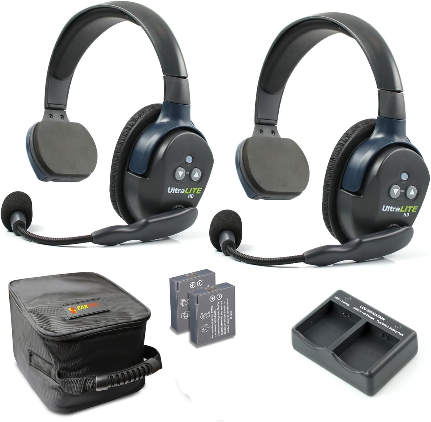 EARTEC UL2S UltraLITE Full Duplex Wireless Headset Communication for 2 Users - 2 Single Ear Headsets