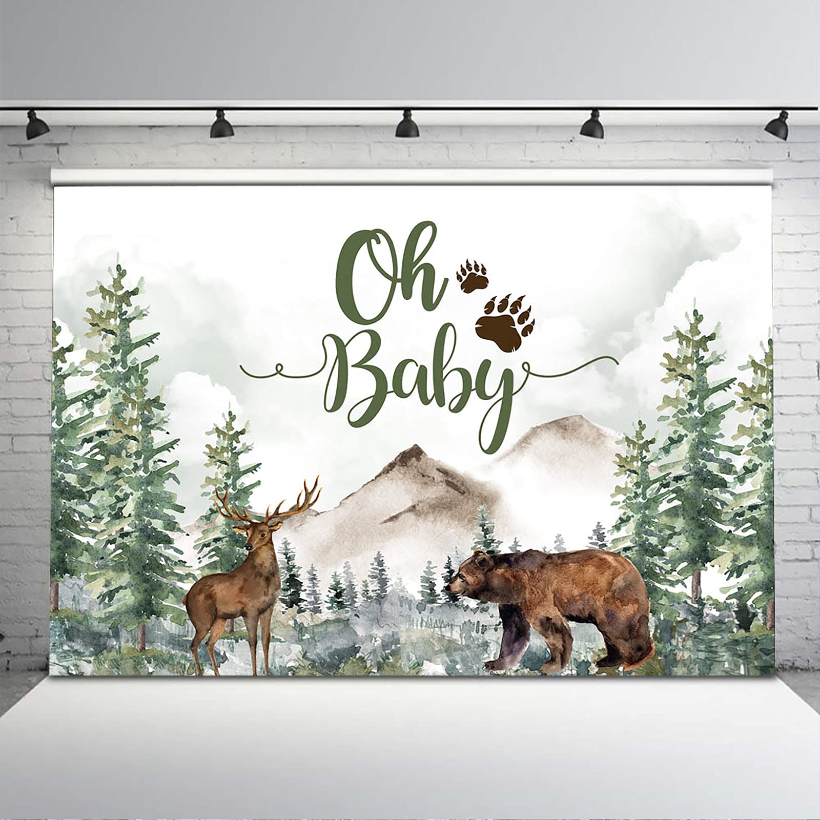 Avezano Adventure Baby Shower Backdrop Rustic Forest Woodland Mountain Bear Baby Shower Background Banner Boy Country Bear Deer Baby Shower Backdrops Decorations (8x6)
