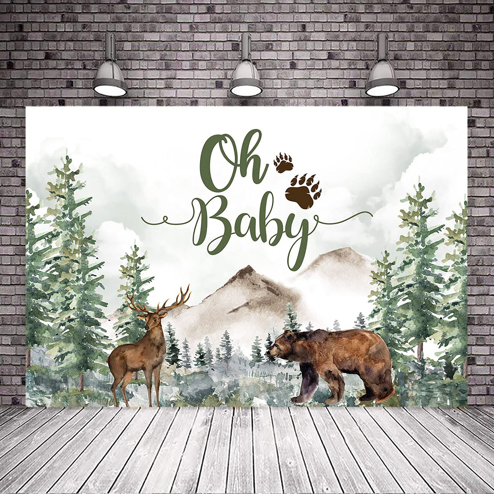 Avezano Adventure Baby Shower Backdrop Rustic Forest Woodland Mountain Bear Baby Shower Background Banner Boy Country Bear Deer Baby Shower Backdrops Decorations (8x6)
