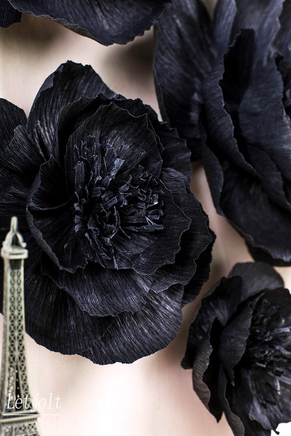 Letjolt Artificial Black Paper Flower Decorations for Wall Backdrop Wedding Birthday Baby Shower Bridal Shower Nursery Decor(Black Set 6)