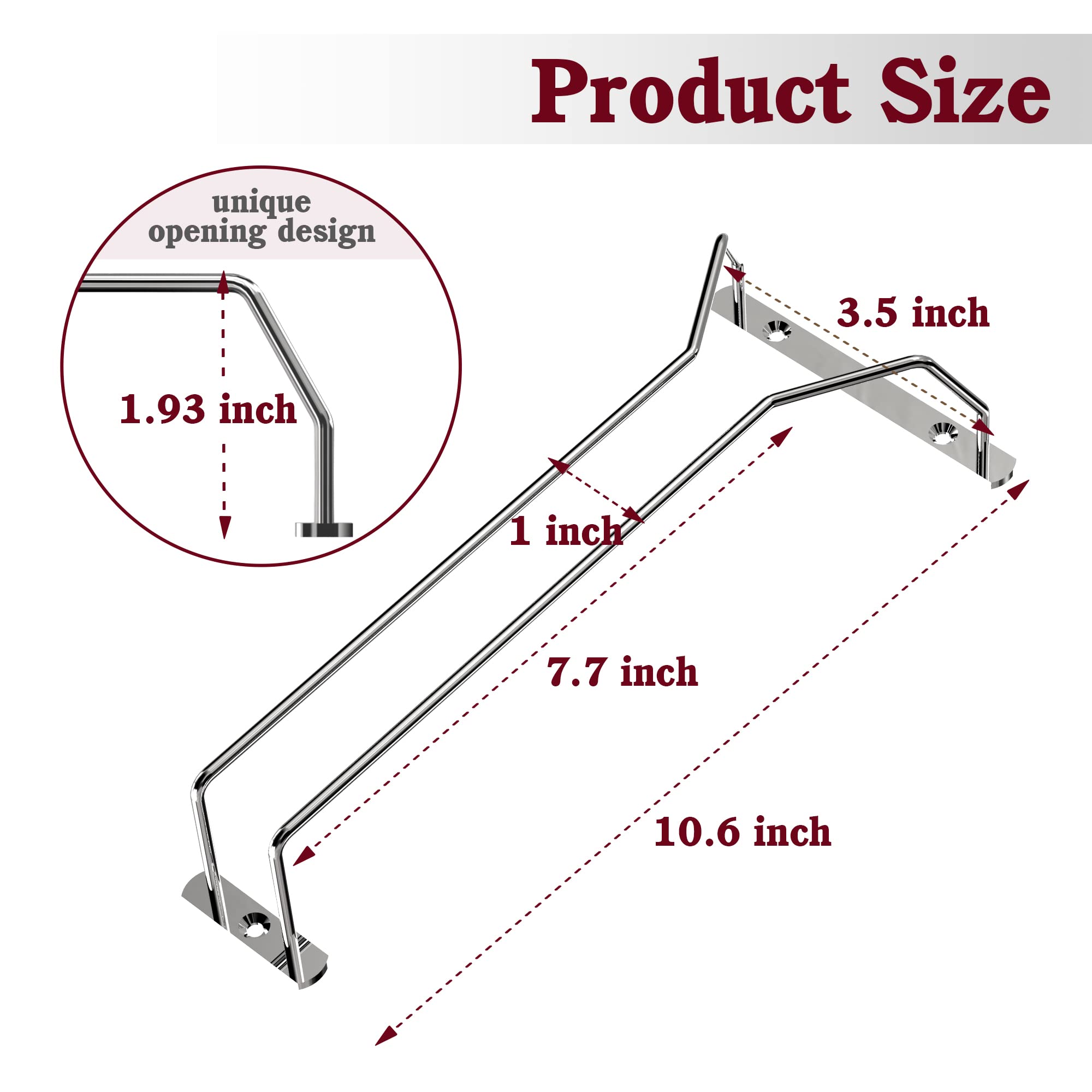 Wine Glass Rack, 2 Pack 10.6" Stemware Rack, Wine Glass Holder Under Shelf Single Rail for Bar Kitchen