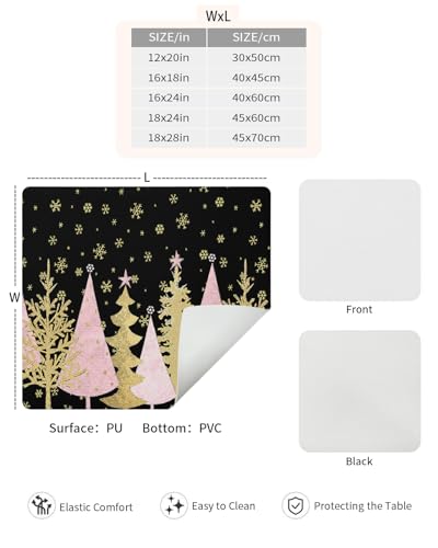 Coffee Mat for Counter, Pink Gold Christmas Tree Winter Snowflake Black Absorbent Hide Stain Coffee Bar Mat, Non-slip Coffee Bar Accessories Kitchen Drying Mat Fit Under Coffee Maker Espresso Machine