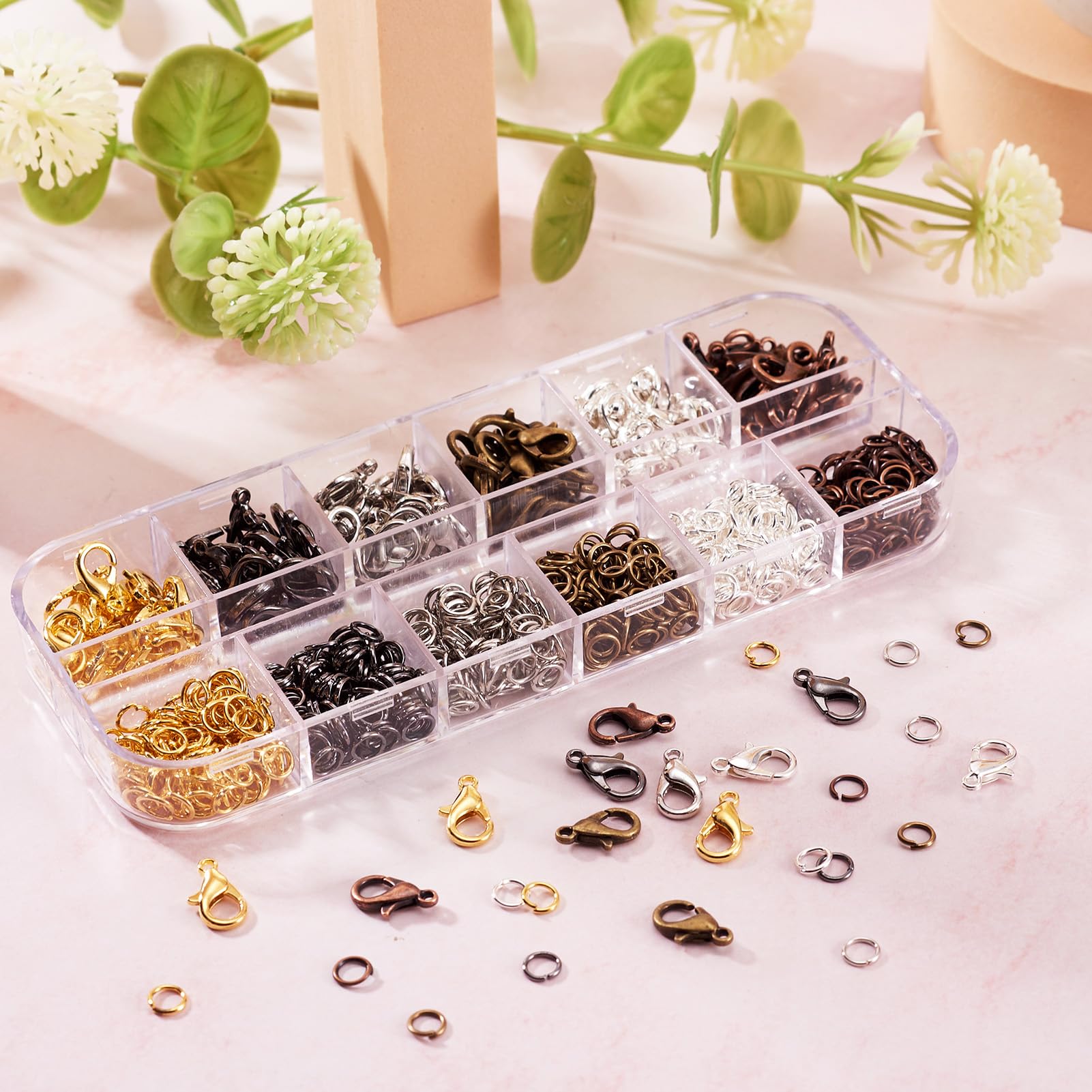 Pandahall 6 Colors Jewelry Finding Kits with 5mm Open Jump Rings & 12x6mm Lobster Claw Clasp for DIY Bracelet Necklace Jewelry Making