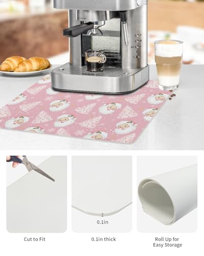 Coffee Mat for Counter, Pink Christmas Santa Truck Xmas Tree Snowflake Absorbent Hide Stain Coffee Bar Mat, Non-slip Coffee Bar Accessories Kitchen Drying Mat Fit Under Coffee Maker Espresso Machine