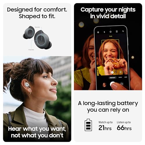 SAMSUNG Galaxy S23 FE Cell Phone (Purple) + $49.99 Buds FE (Graphite) 256GB Unlocked Android Smartphone w/ Long Battery Life and True Wireless Bluetooth Earbuds w/ Wing Tip Design, US Version, 2023