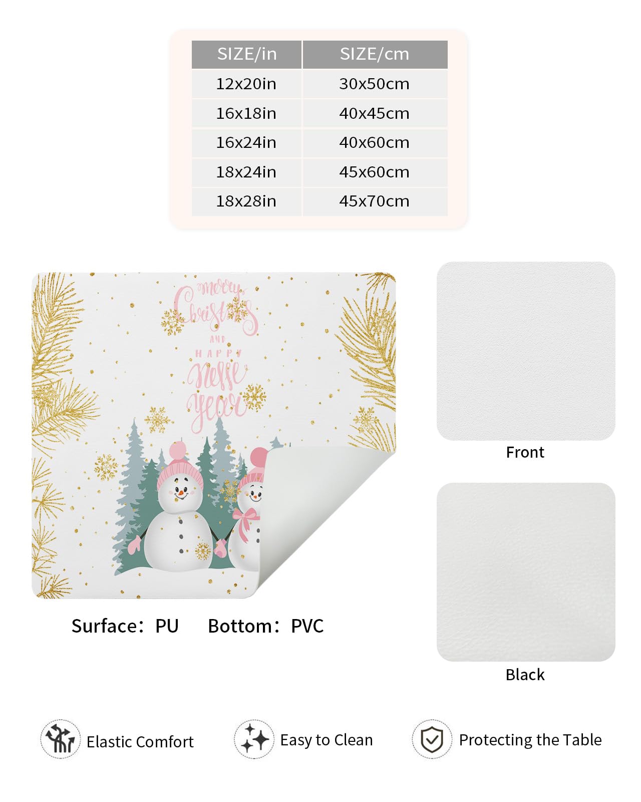 Coffee Mat for Counter,Merry Christmas Happy New Year Pink Snowman Gold Snowflake Absorbent Hide Stain Coffee Bar Mat,Non-slip Coffee Bar Accessories Kitchen Drying Mat Fit Under Coffee Maker