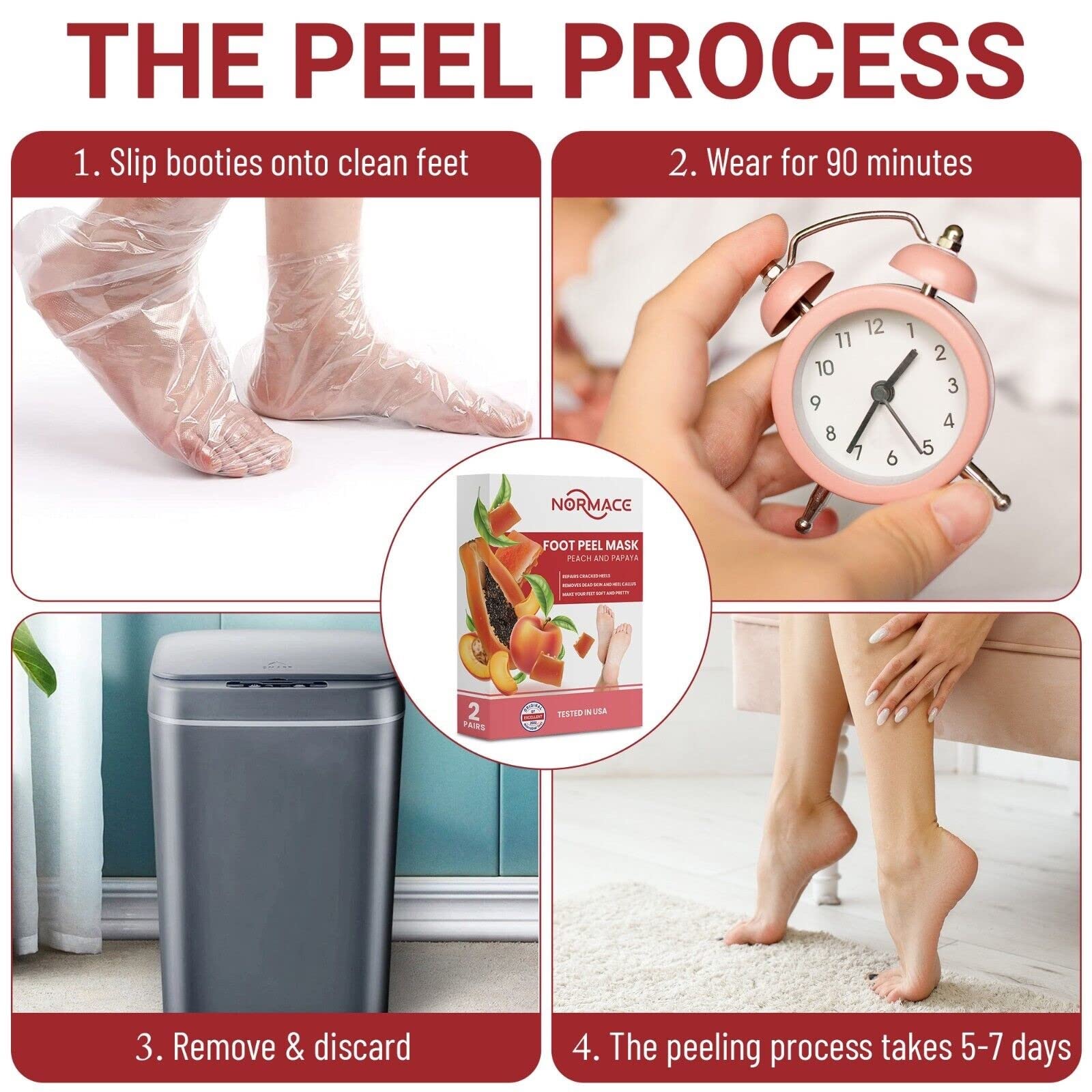 Normace Exfoliating Foot Mask( 2 Pairs) With All Passing Microbial Tests In USA LAB for Dry, Cracked Feet, Callus, Dead Skin Remover For Soft Baby Feet