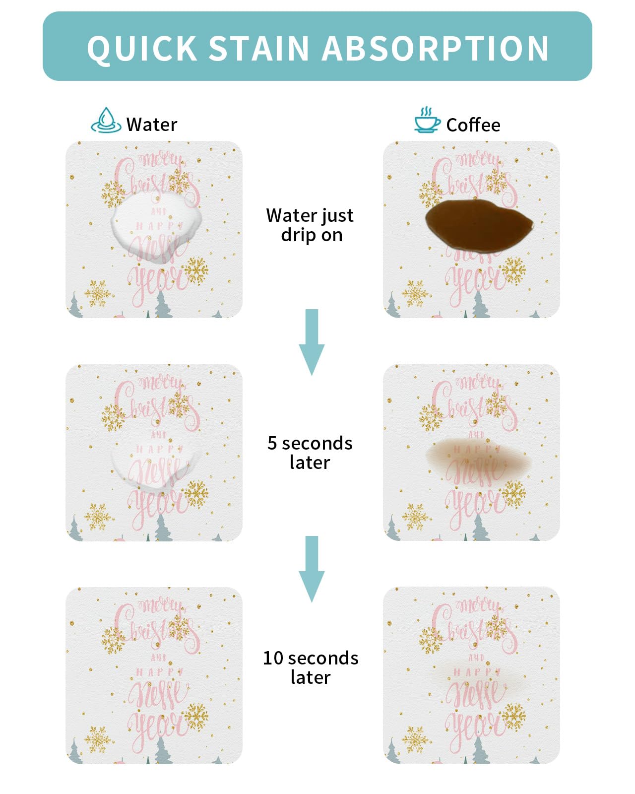 Coffee Mat for Counter,Merry Christmas Happy New Year Pink Snowman Gold Snowflake Absorbent Hide Stain Coffee Bar Mat,Non-slip Coffee Bar Accessories Kitchen Drying Mat Fit Under Coffee Maker
