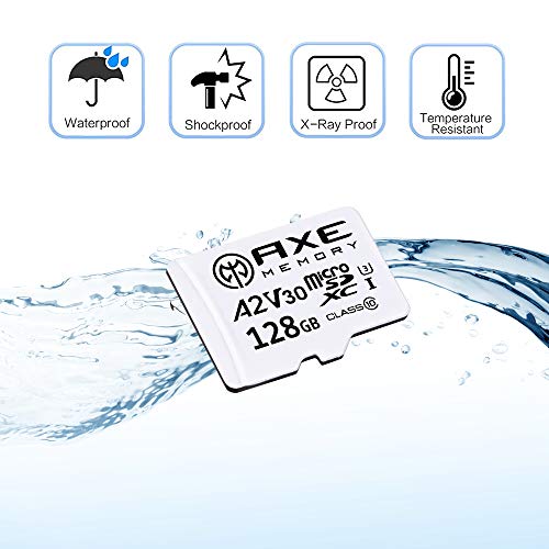 AXE MEMORY 128GB microSDXC Memory Card + SD Adapter with A2 App Performance, V30 UHS-I U3 4K