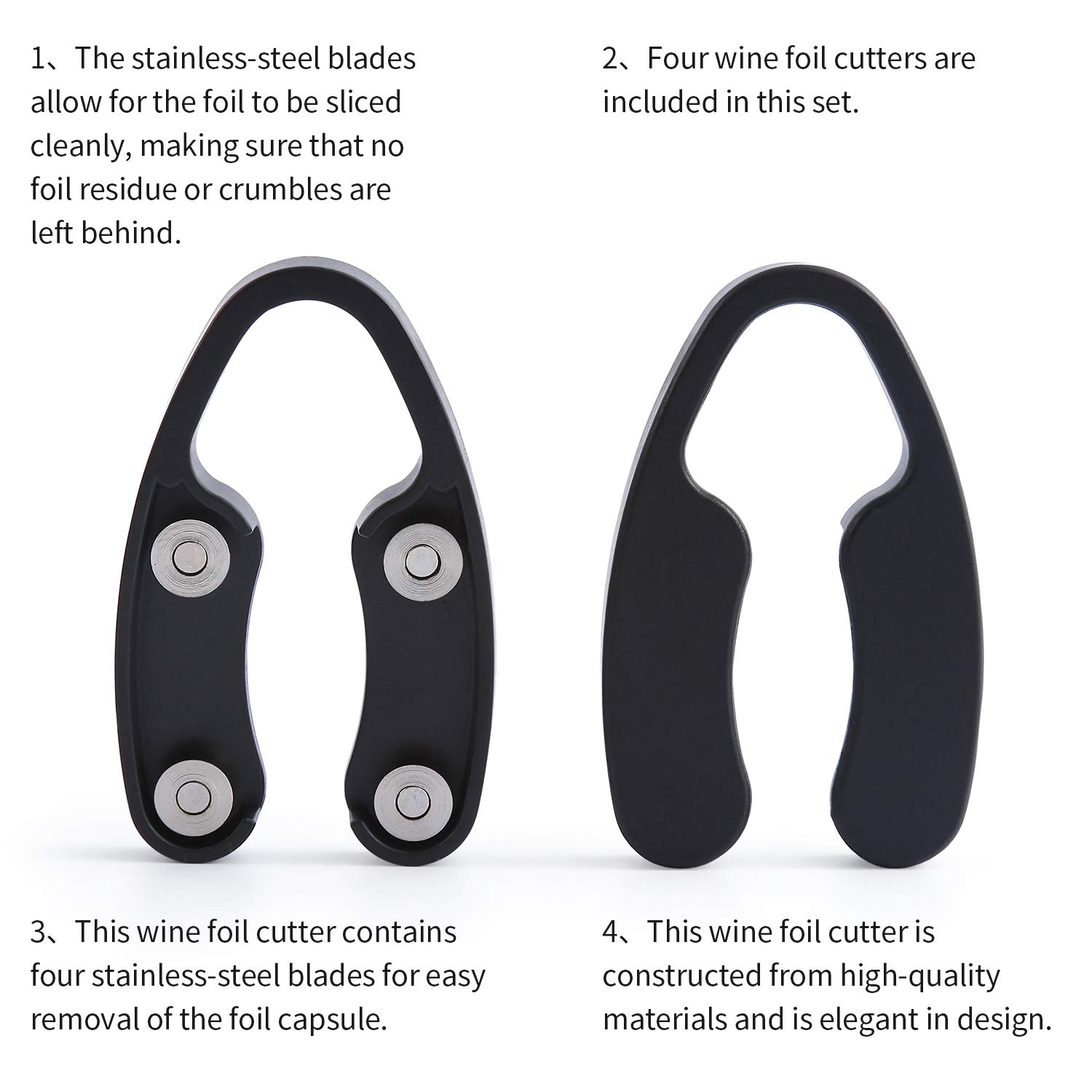 4 Pack Wine Foil Cutter Tool,4 Stainless Blades Foil Remover for Wine Bottles,Removes Foil Top Effortlessly,Wine Bottle Opener Accessory,Gift for Wine Lovers by OHMAXHO,Black
