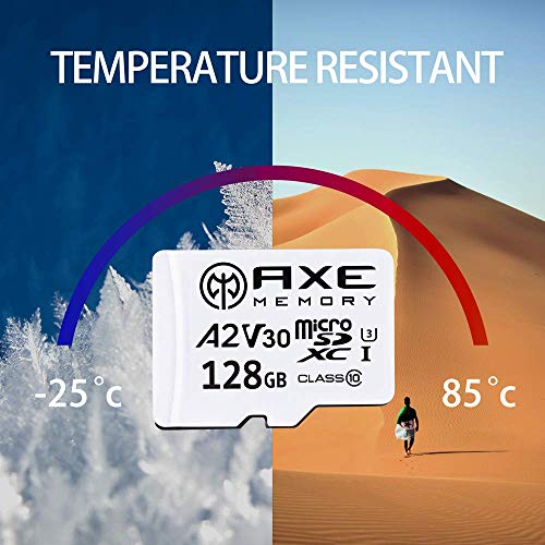 AXE MEMORY 128GB microSDXC Memory Card + SD Adapter with A2 App Performance, V30 UHS-I U3 4K