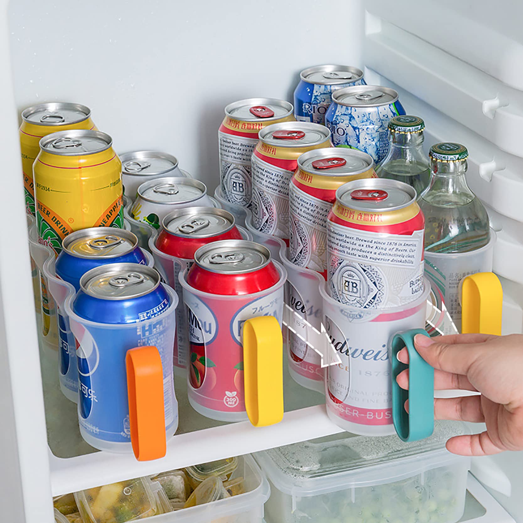 YBSJDQ Refrigerator Organizer Bins Beverage Holder for Fridge, Freezer Soda Can Organizer for Refrigerator Shelf, Beer Can Holder, Fridge Storage Sliding Rack, Drink Can Dispensers (Orange), LK-65