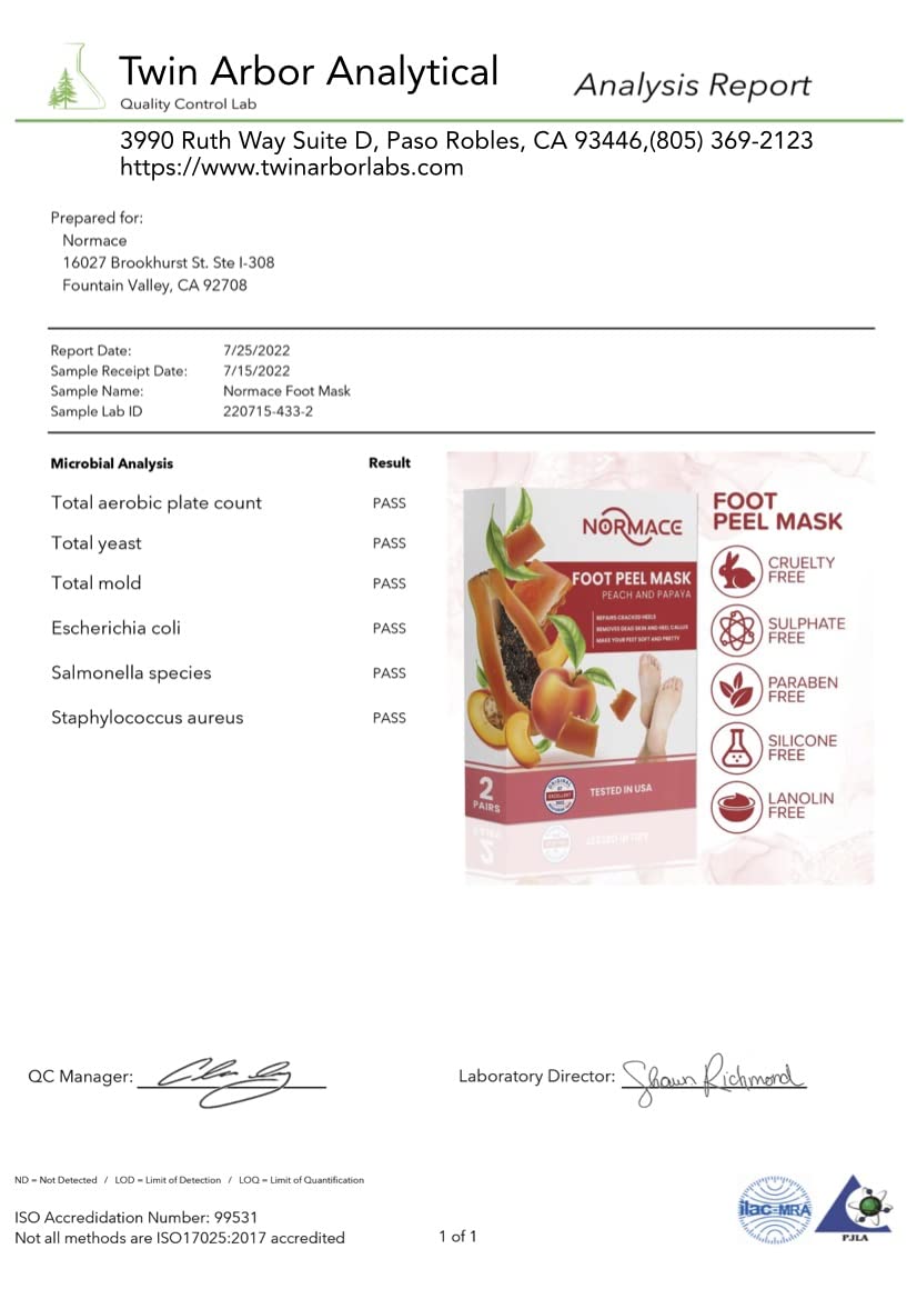Normace Exfoliating Foot Mask( 2 Pairs) With All Passing Microbial Tests In USA LAB for Dry, Cracked Feet, Callus, Dead Skin Remover For Soft Baby Feet