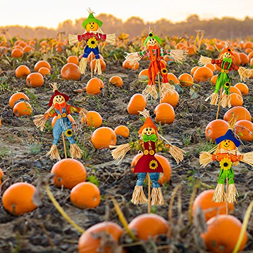 6 Pieces Mini Scarecrow on a Stick Fall Decoration Small Scarecrow Thanksgiving Decor Autumn Fall Harvest Standing Scarecrow Decor for Autumn, Halloween, Thanksgiving, Garden, Home, Yard, Porch()