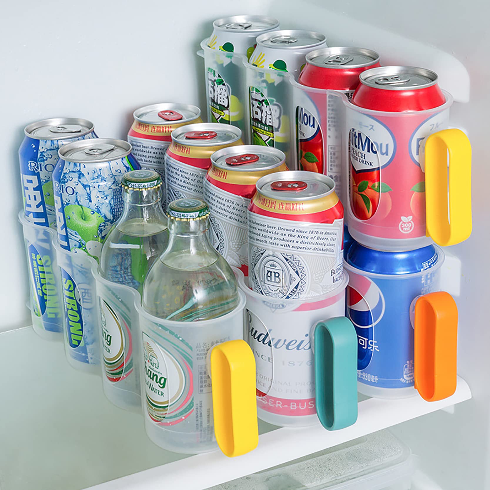 YBSJDQ Refrigerator Organizer Bins Beverage Holder for Fridge, Freezer Soda Can Organizer for Refrigerator Shelf, Beer Can Holder, Fridge Storage Sliding Rack, Drink Can Dispensers (Orange), LK-65