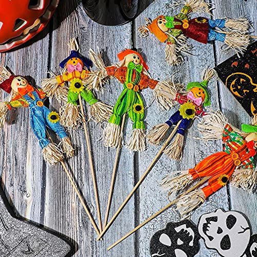6 Pieces Mini Scarecrow on a Stick Fall Decoration Small Scarecrow Thanksgiving Decor Autumn Fall Harvest Standing Scarecrow Decor for Autumn, Halloween, Thanksgiving, Garden, Home, Yard, Porch()
