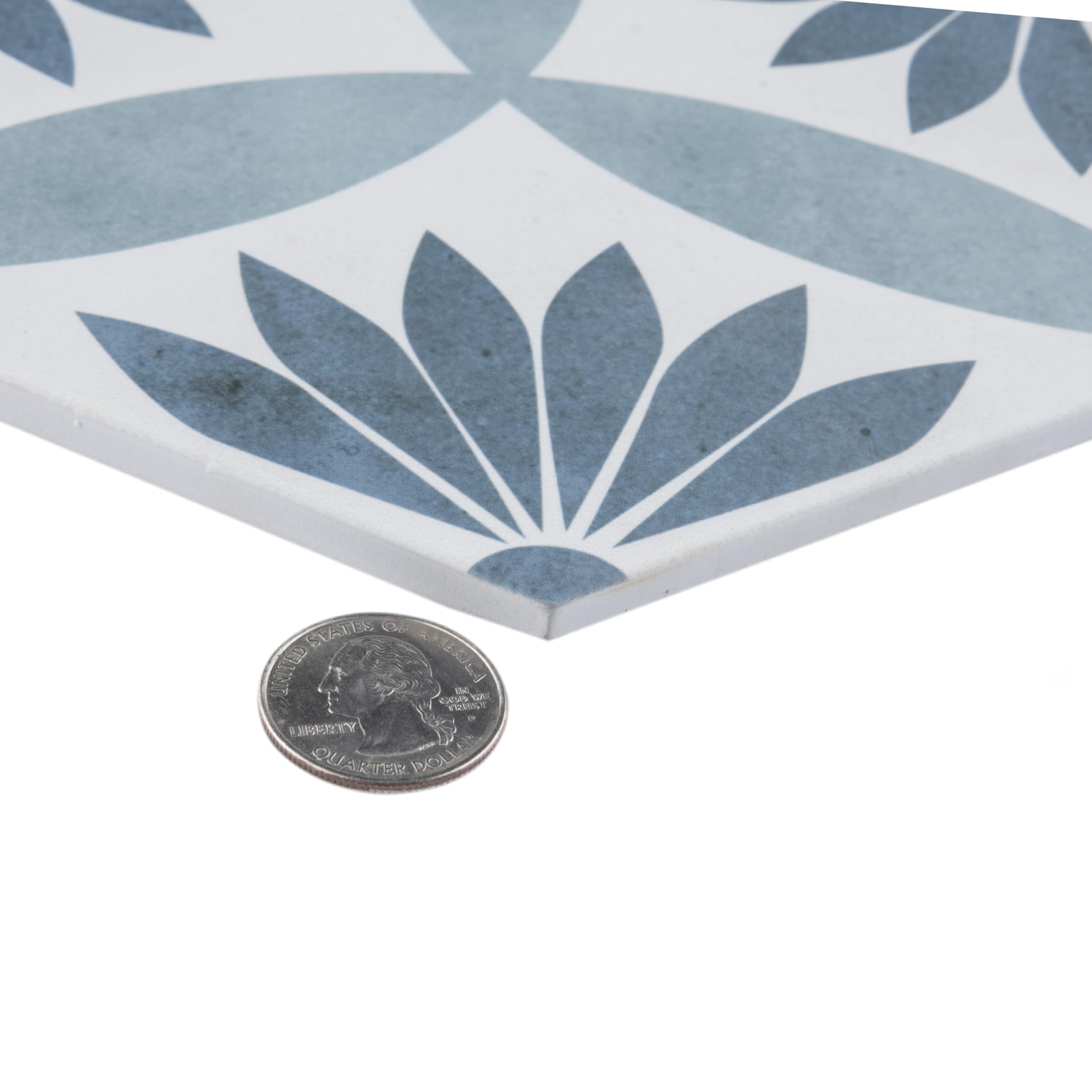 Merola Tile Coco Hex Camellia Blue 7" x 8" Porcelain Floor and Wall Tile