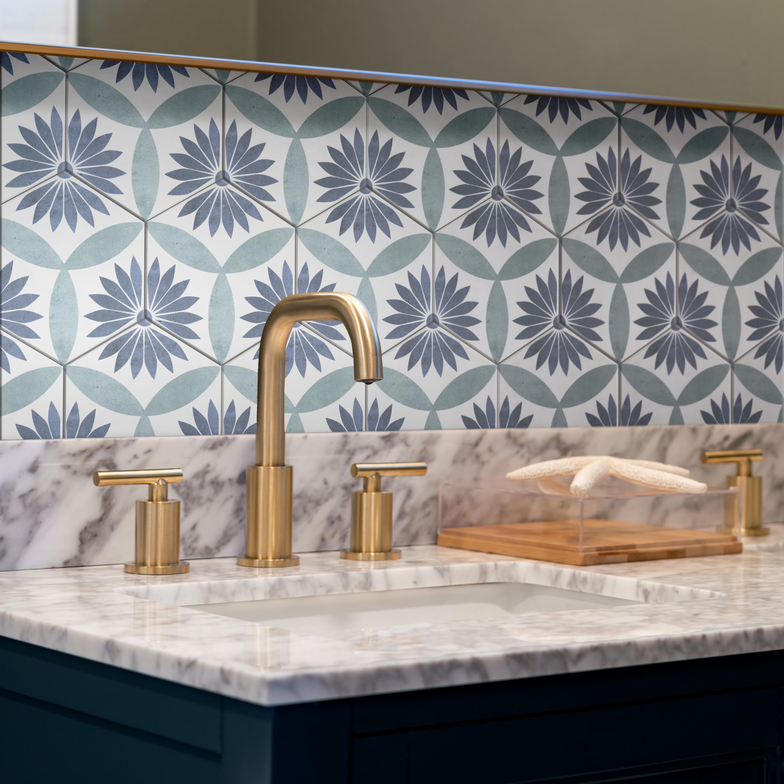 Merola Tile Coco Hex Camellia Blue 7" x 8" Porcelain Floor and Wall Tile