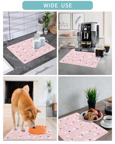 LaBLUUX Coffee Mat for Counter, Pink Christmas Snowman Snowflake Absorbent Hide Stain Coffee Bar Mat, Non-Slip Coffee Bar Accessories Kitchen Drying Mat Fit Under Coffee Maker Espresso Machine