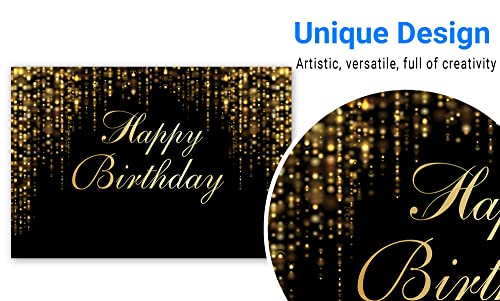 Funnytree 82" x 59" Happy Birthday Party Backdrop Black and Gold Glitter Bokeh Sequin Spots Photography Background Golden Sparkle Shining Dots Baby Abstract Milestone Banner Cake Table Decor Photo