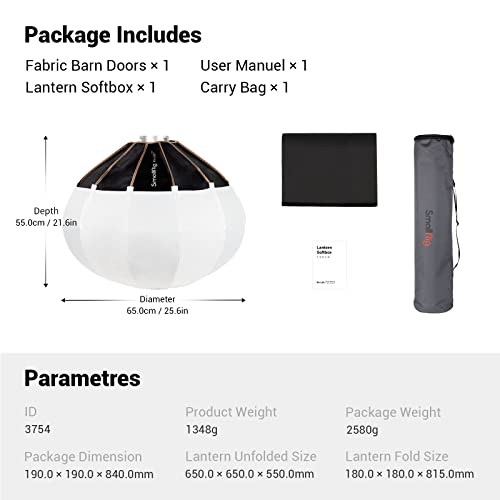 SmallRig RA-L65 Lantern Softbox Quick Release-One Step, 26in Light Modifier with Fabric Barn Doors, Softbox Diffuser for SmallRig Video Light 120B, 120D, 220B, 220D and Other Bowens Mount Light-3754