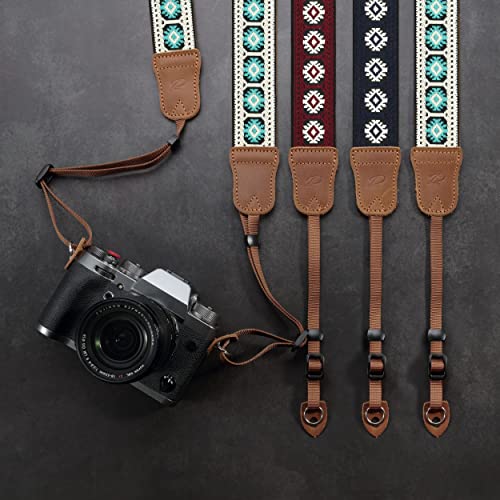 Camera Strap - 1.5" Cowhide Head Shoulder Neck Strap ,Retro Jacquard Embroidery Multi-pattern camera straps for Cameras and Binoculars,Cute Adjustable Thin Strap for Adults & Kids(Vintage White)