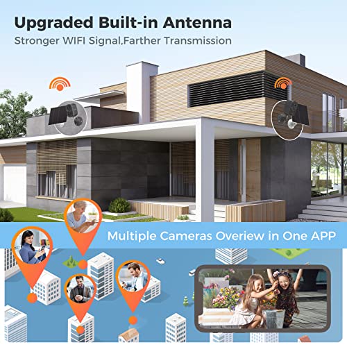LongPlus Security Cameras Wireless Outdoor, 2 Pack Solar Camera Security Outdoor, 1080P Color Night Vision, Wireless Home Security Cameras with Solar Panel, Spotlight/Alarm, AI Detection, 2-Way Talk