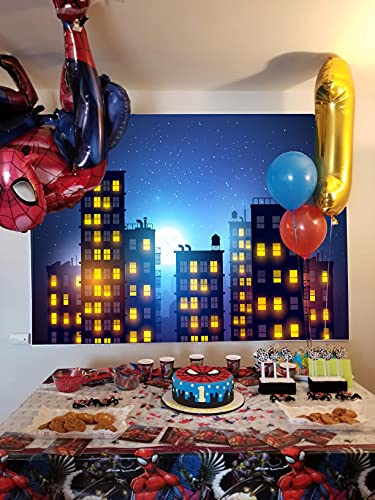 Super Hero City Photography Backdrop Beautiful Moon Supermen Theme Background Boy Birthday Party Banner Photo Studio Props Vinyl 7X5FT