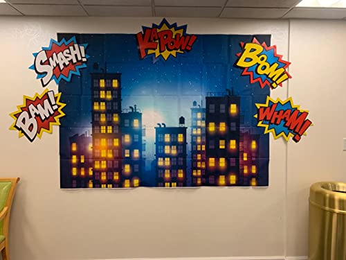 Super Hero City Photography Backdrop Beautiful Moon Supermen Theme Background Boy Birthday Party Banner Photo Studio Props Vinyl 7X5FT