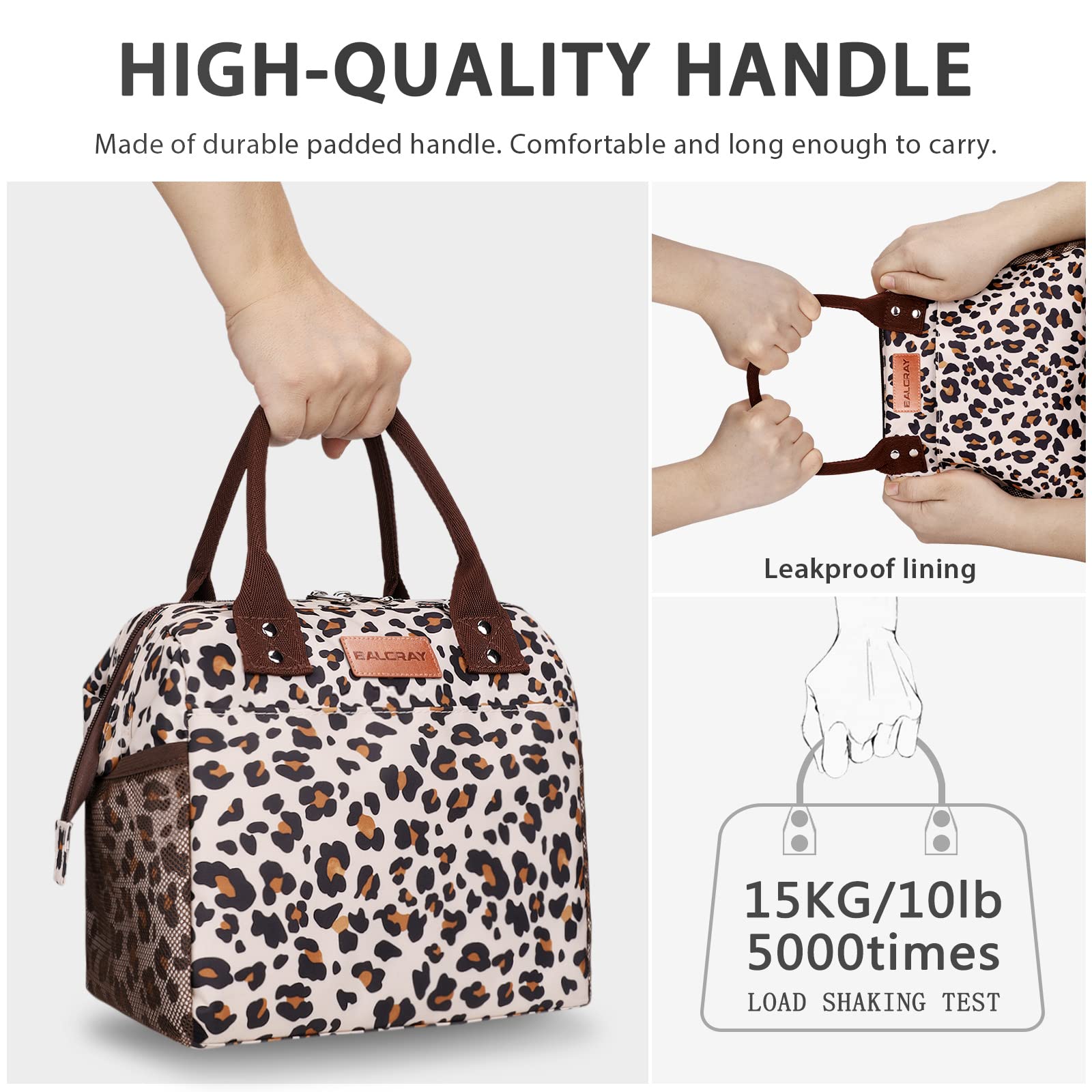 BALORAY Lunch Bag for Women Men, Large Adult Insulated Lunch Box for Office Work School Picnic Beach, Leakproof Lunch Cooler Tote Bag with Adjustable Shoulder Strap (Leopard)